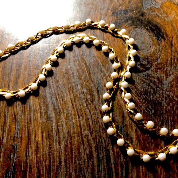 Jewelry | Braided Gold Necklace With White Beads | Poshmark